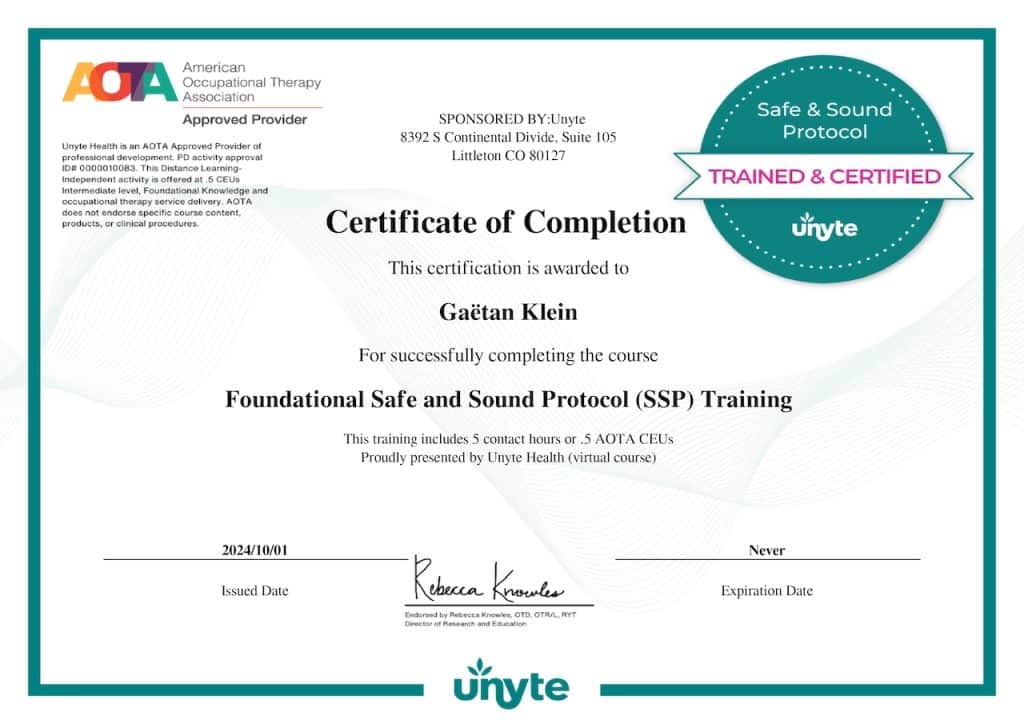 certification-Foundational-Safe-and-Sound-Protocol-SSP-Training-gaetan-klein-Unyte-Health ...